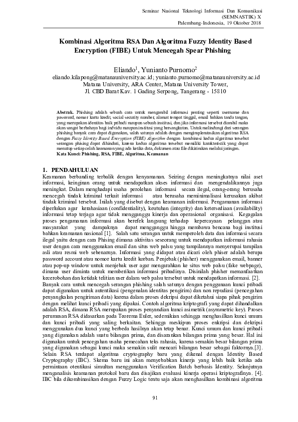 Pdf Kombinasi Algoritma Rsa Dan Algoritma Fuzzy Identity Based Encryption Fibe Untuk