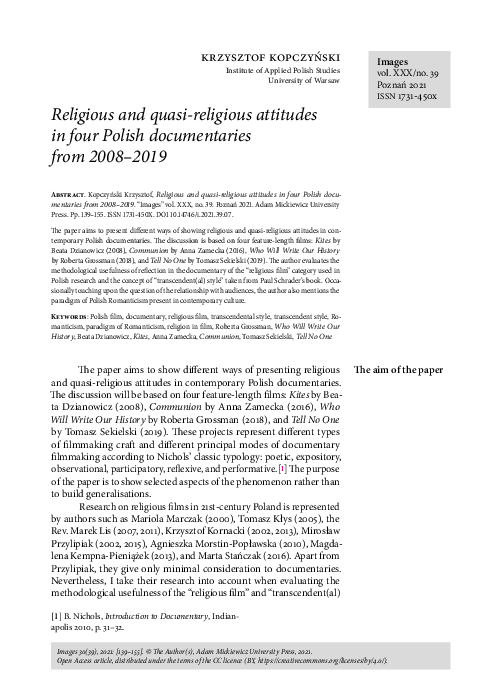 (PDF) Kopczyński Krzysztof: Religious and quasi-religious attitudes in ...