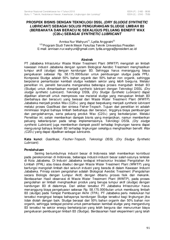 Pdf Prospek Bisnis Dengan Teknologi Dssl Dry Sludge Synthetic