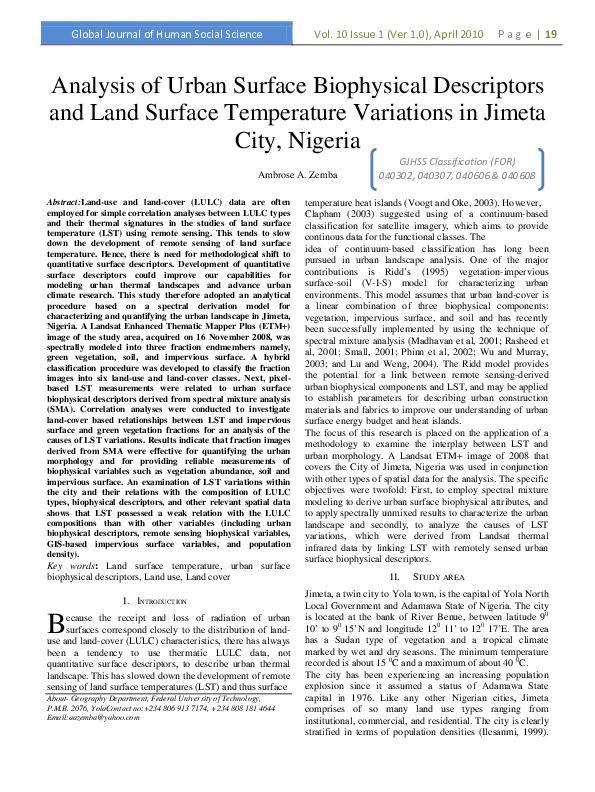 (PDF) Analysis of Urban Surface Biophysical Descriptors and Land Surface Temperature Variations ...