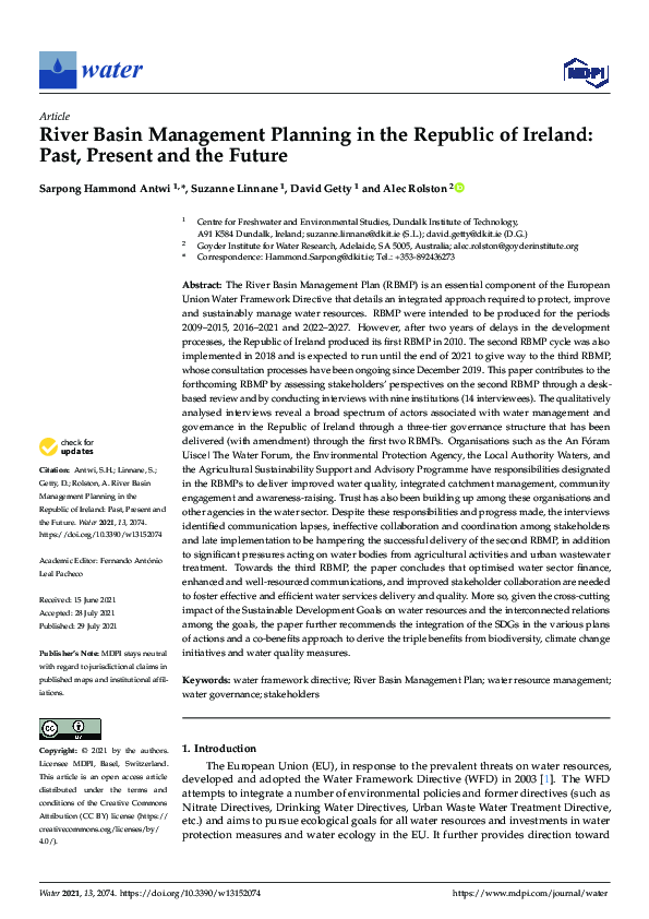 (PDF) River Basin Management Planning in the Republic of Ireland: Past ...