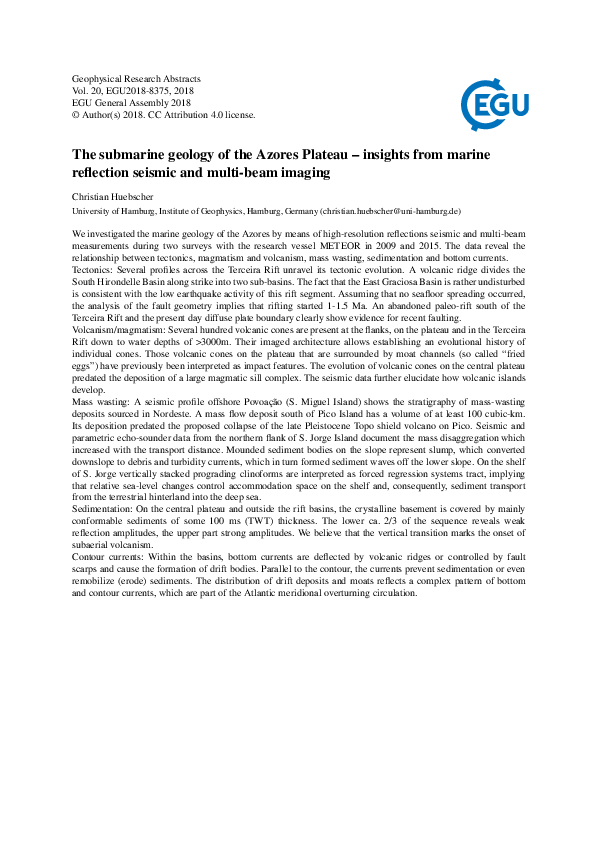 (PDF) The submarine geology of the Azores Plateau - insights from ...