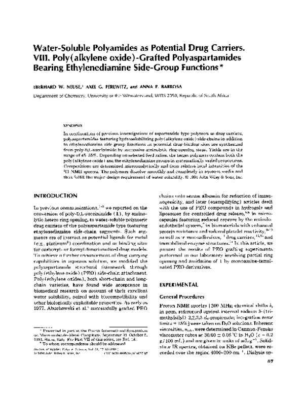 (PDF) Water‐soluble polyamides as potential drug carriers, VII ...