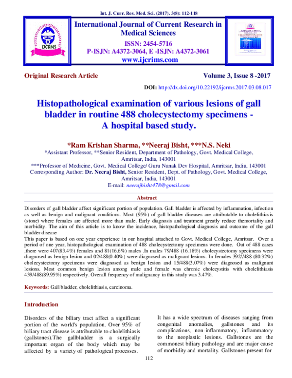 (PDF) Histopathological examination of various lesions of gall bladder ...