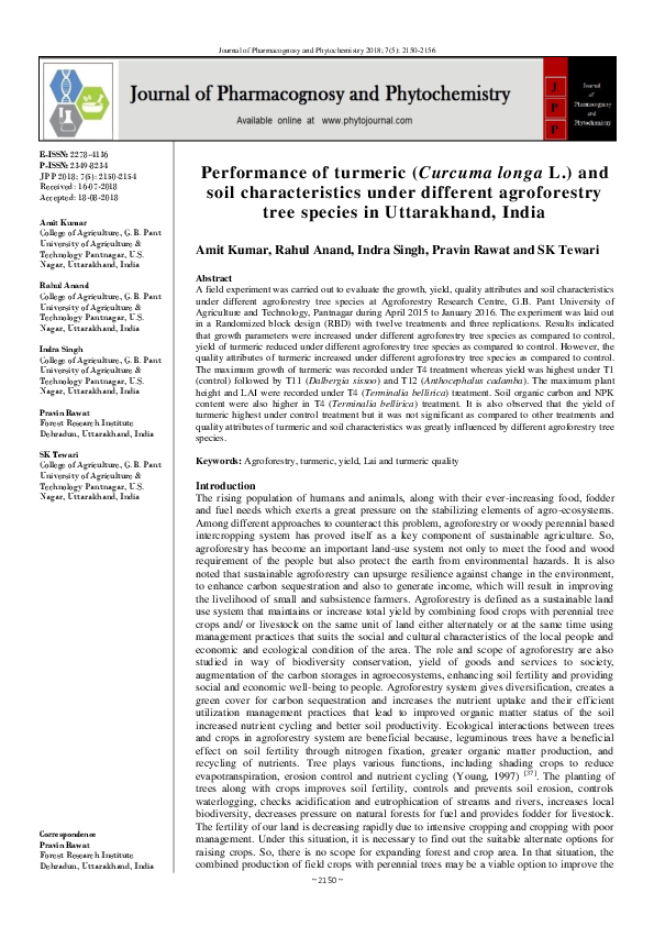 (PDF) Performance of turmeric (Curcuma longa L.) and soil characteristics under different ...