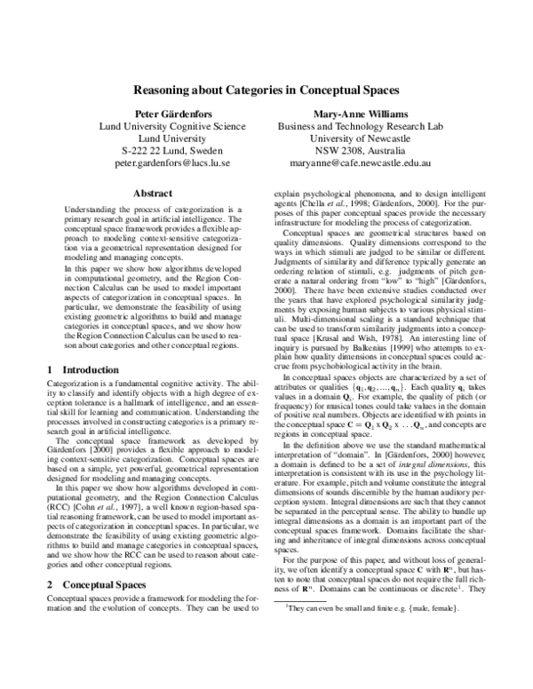 Pdf Reasoning About Categories In Conceptual Spaces