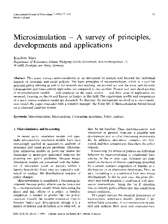 Pdf Microsimulation — A Survey Of Principles Developments And