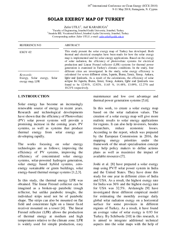 (PDF) Solar Exergy Map of Turkey