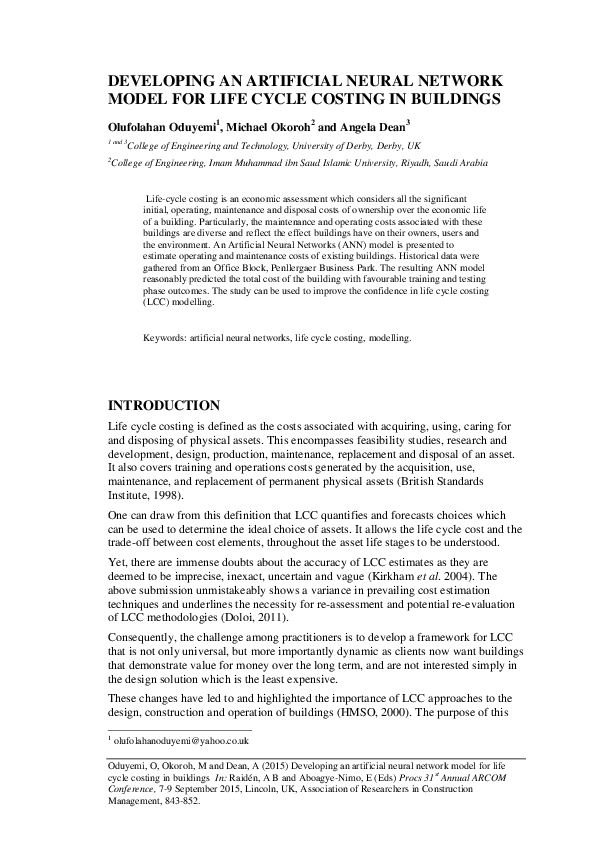 (PDF) Developing an Artificial Neural Network Model for Life Cycle ...