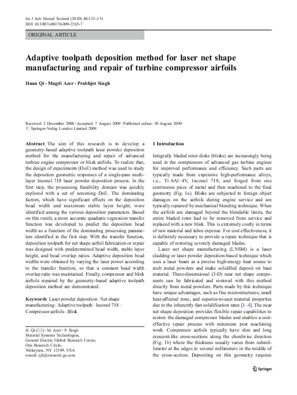 (PDF) Adaptive toolpath deposition method for laser net shape ...