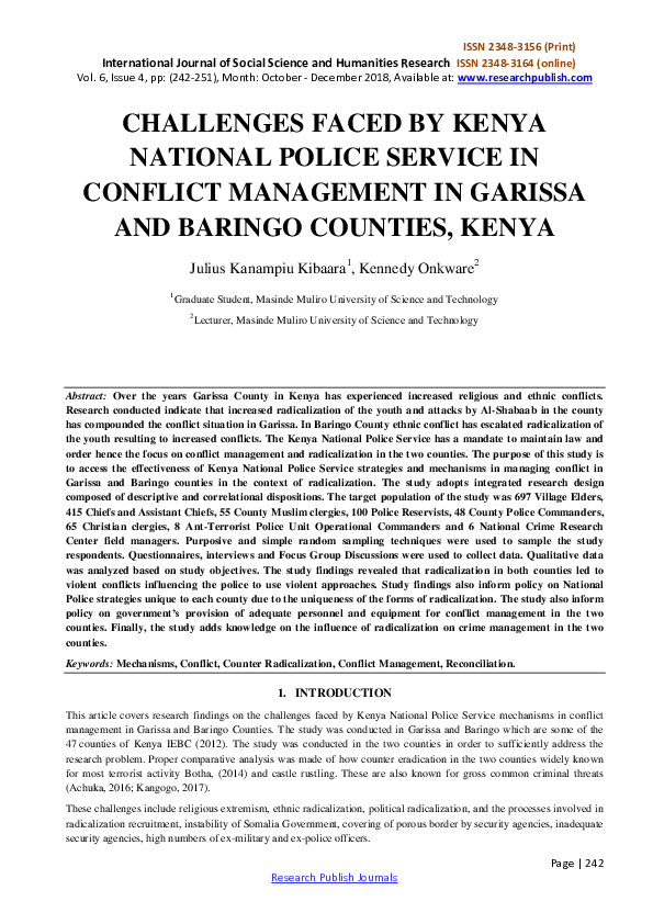 (PDF) Challenges Faced by Kenya National Police Service in Conflict ...