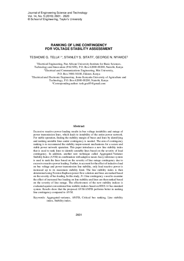 (PDF) Ranking of Line Contingency for Voltage Stability Assessment