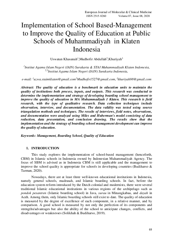 (PDF) Implementation of School Based-Management to Improve the Quality of Education at Public ...