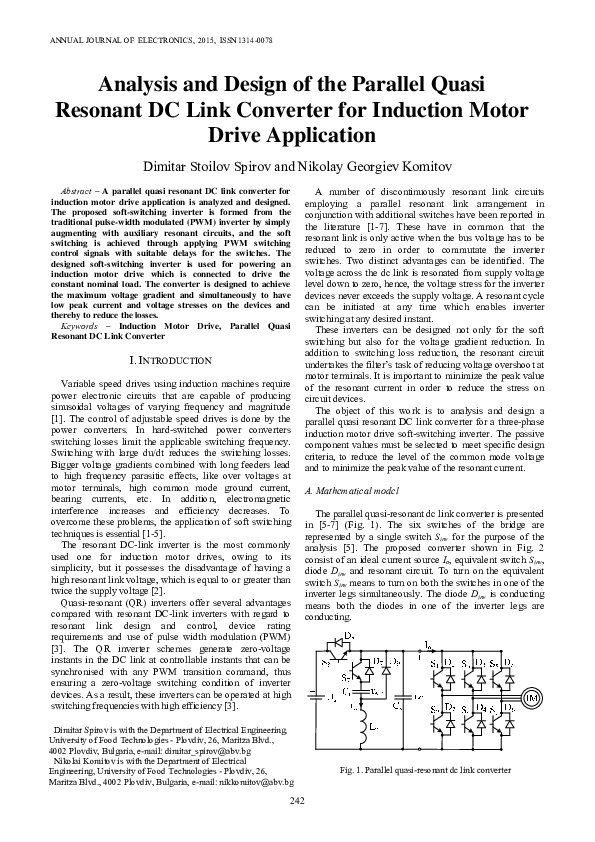 Pdf Analysis And Design Of The Parallel Quasi Resonant Dc Link