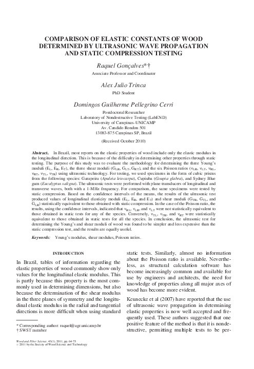 (PDF) Comparison of Elastic Constants of Wood Determined by Ultrasonic ...