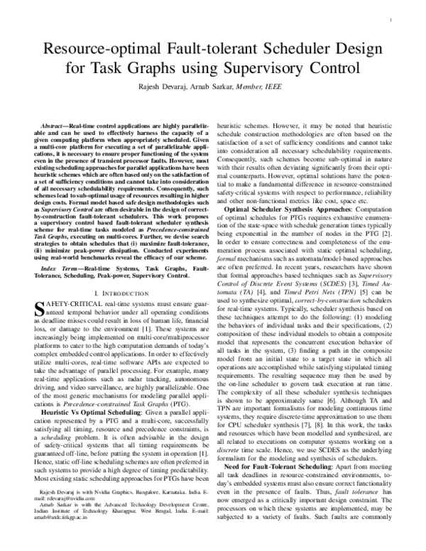 (PDF) Resource-Optimal Fault-Tolerant Scheduler Design for Task Graphs Using Supervisory Control