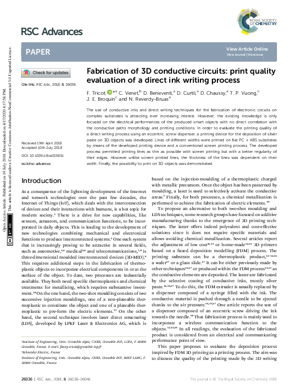 (PDF) Fabrication of 3D conductive circuits: print quality evaluation ...