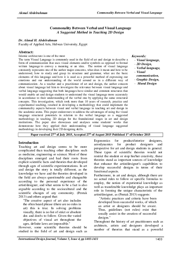 (PDF) Commonality Between Verbal and Visual Language