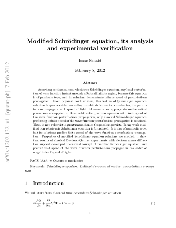(PDF) Modified Schr\"odinger equation, its analysis and experimental verification