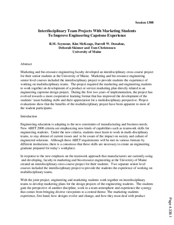 (PDF) Interdisciplinary team projects with marketing students to ...