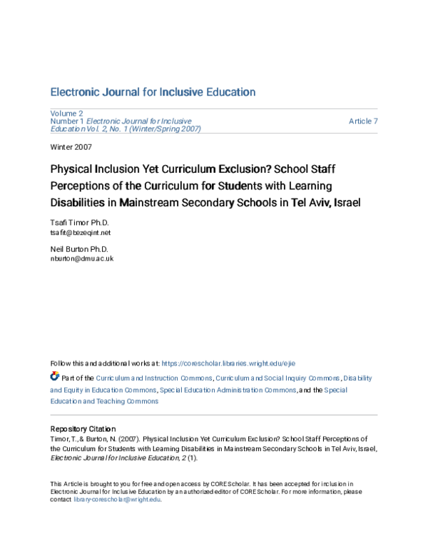 (PDF) Physical Inclusion Yet Curriculum Exclusion? School Staff ...