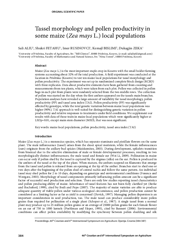 (PDF) Tassel morphology and pollen productivity in some maize (Zea mays ...