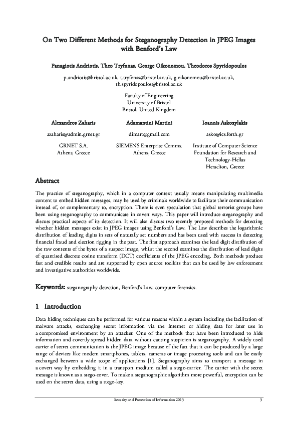 (PDF) On two different methods for steganography detection in JPEG ...