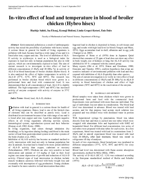(PDF) In-vitro effect of lead and temperature in blood of broiler ...