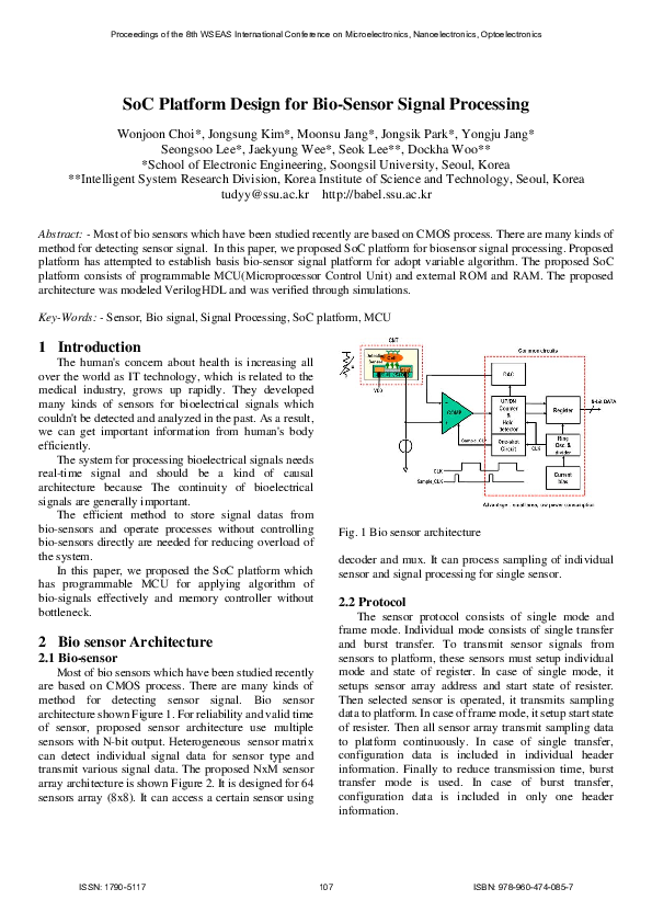 (PDF) SoC platform design for bio-sensor signal processing