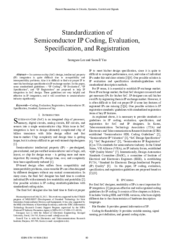 (PDF) Standardization of semiconductor IP coding, evaluation ...