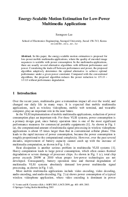 Pdf Energy Scalable Motion Estimation For Low Power Multimedia Applications