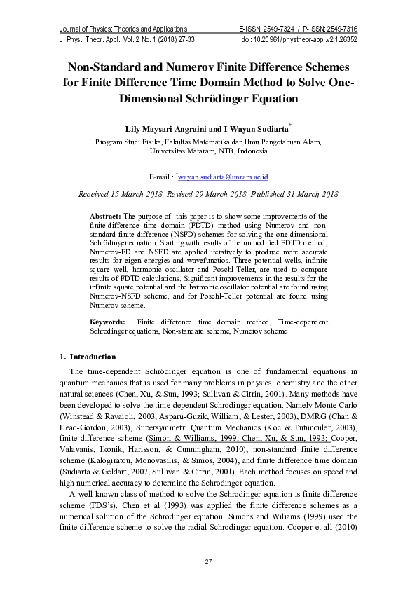 (PDF) Non-Standard and Numerov Finite Difference Schemes for Finite ...
