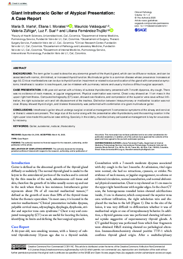 Pdf Giant Intrathoracic Goiter Of Atypical Presentation A Case Report Liliana Fernández