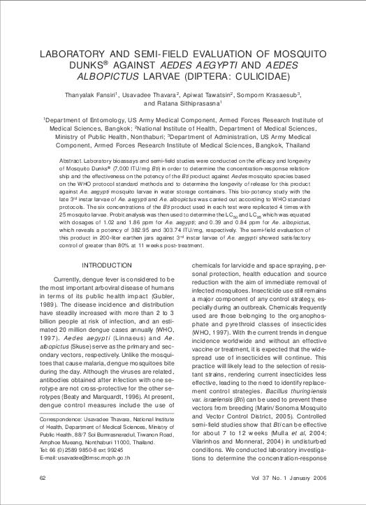 (PDF) Laboratory and semi-field evaluation of Mosquito Dunks® against Aedes aegypti and Aedes ...