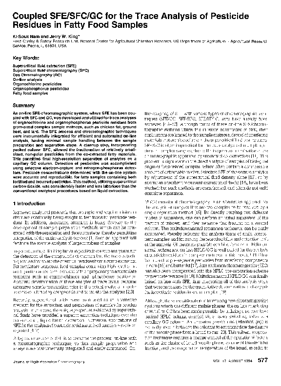(PDF) Coupled SFE/SFC/GC for the trace analysis of pesticide residues ...