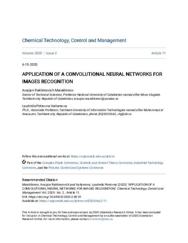 (PDF) Application of a Convolutional Neural Networks for Images Recognition