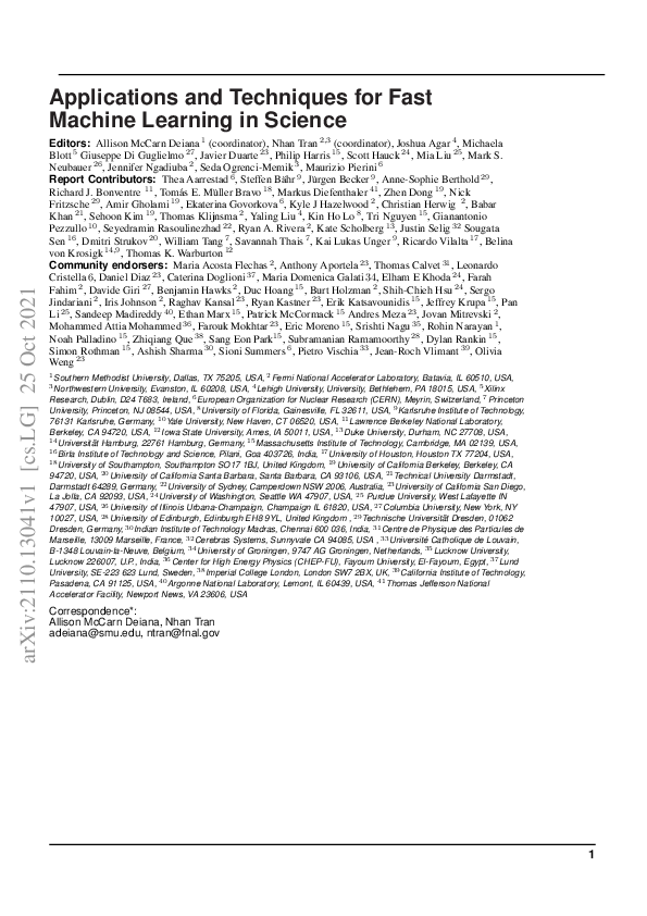 (PDF) Applications and Techniques for Fast Machine Learning in Science