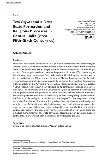 (PDF) Two Rajyas and A Devi: State Formation and Religious Processes in ...