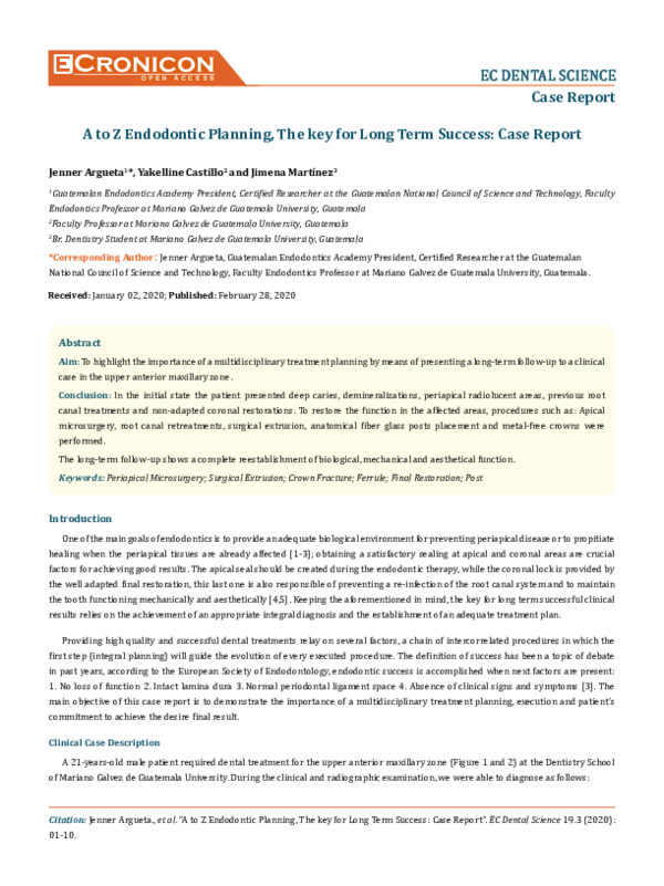 (PDF) A to Z Endodontic Planning, The key for Long Term Success: Case ...
