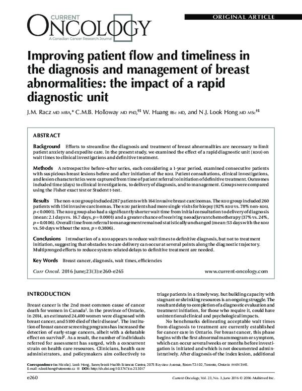 (PDF) Improving patient flow and timeliness in the diagnosis and ...