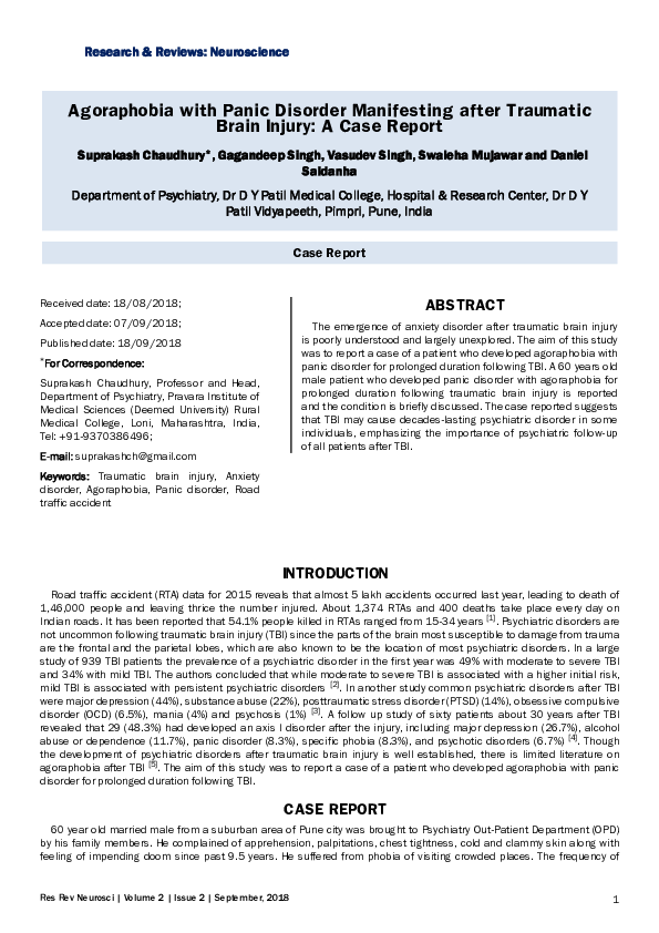 (PDF) Agoraphobia with Panic Disorder Manifesting after Traumatic Brain ...