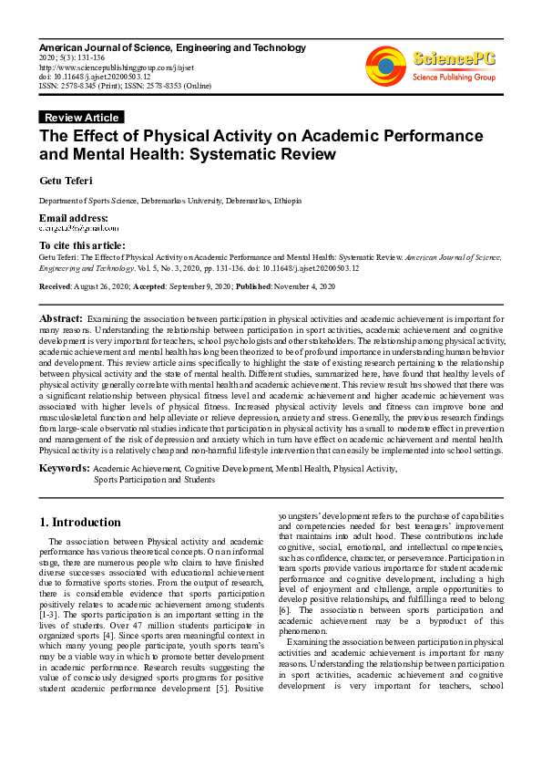 (PDF) The Effect of Physical Activity on Academic Performance and ...