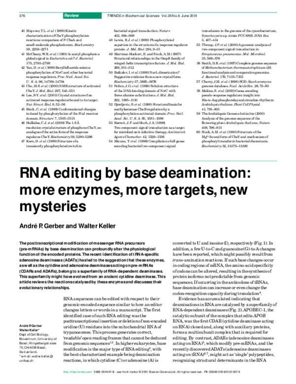 (PDF) RNA editing by base deamination: more enzymes, more targets, new ...