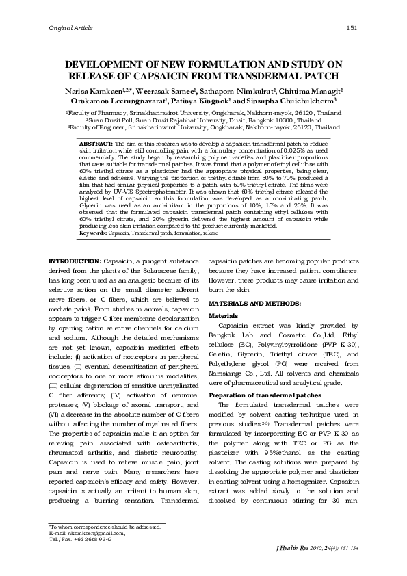 (PDF) Development of New Formulation and Study on Release of Capsaicin ...