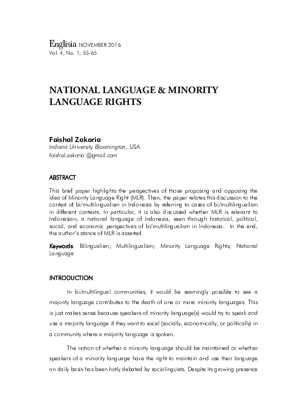 (PDF) National Language & Minority Language Rights