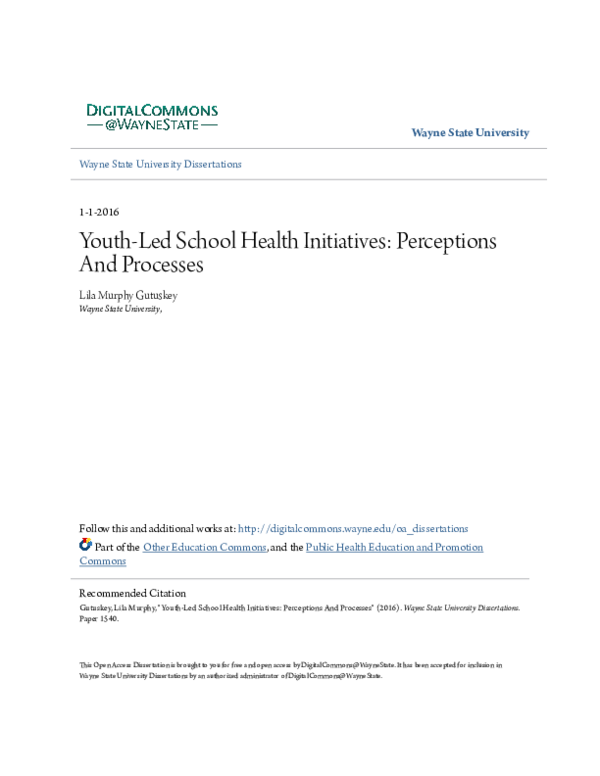 (PDF) Youth-led school health initiatives: Perceptions and processes