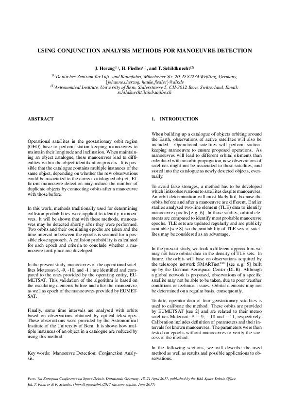 Pdf Using Conjunctuion Analysis Methods For Manoeuvre Detection