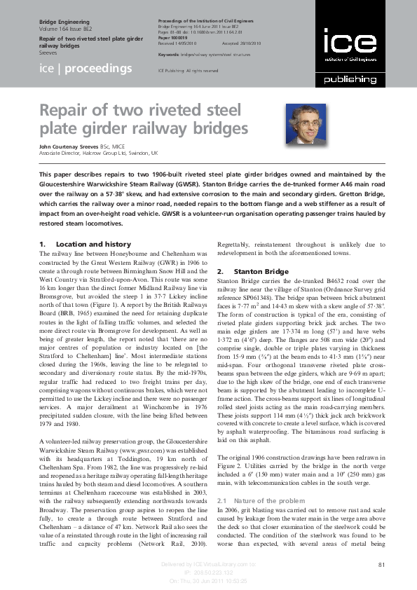 (PDF) Repair of two riveted steel plate girder railway bridges