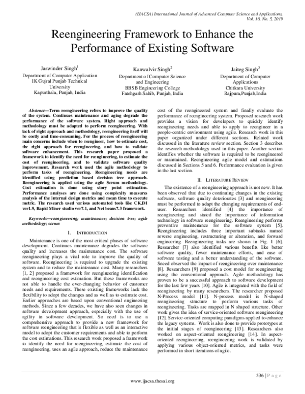 (PDF) Reengineering Framework to Enhance the Performance of Existing ...