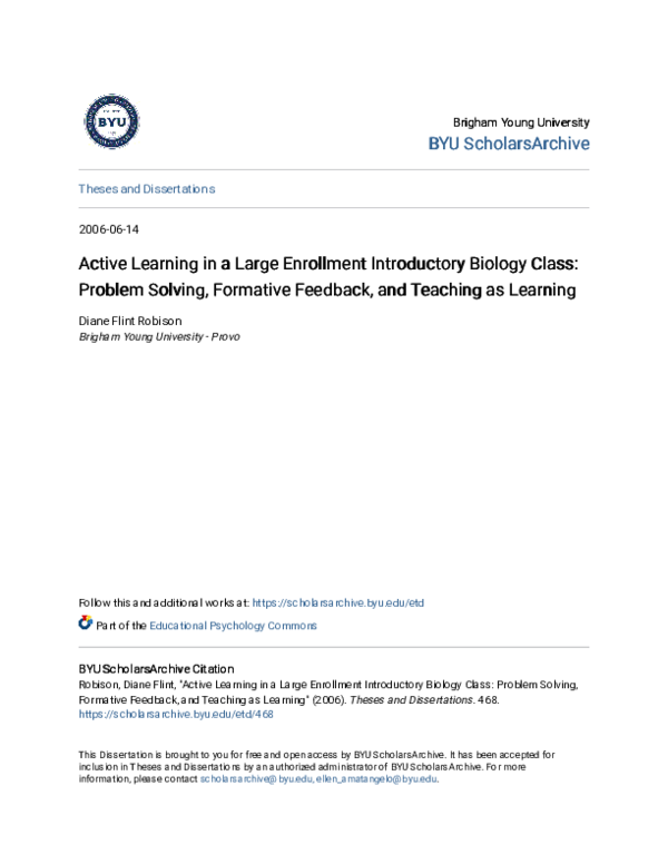 (PDF) Active Learning in a Large Enrollment Introductory Biology Class: Problem Solving ...